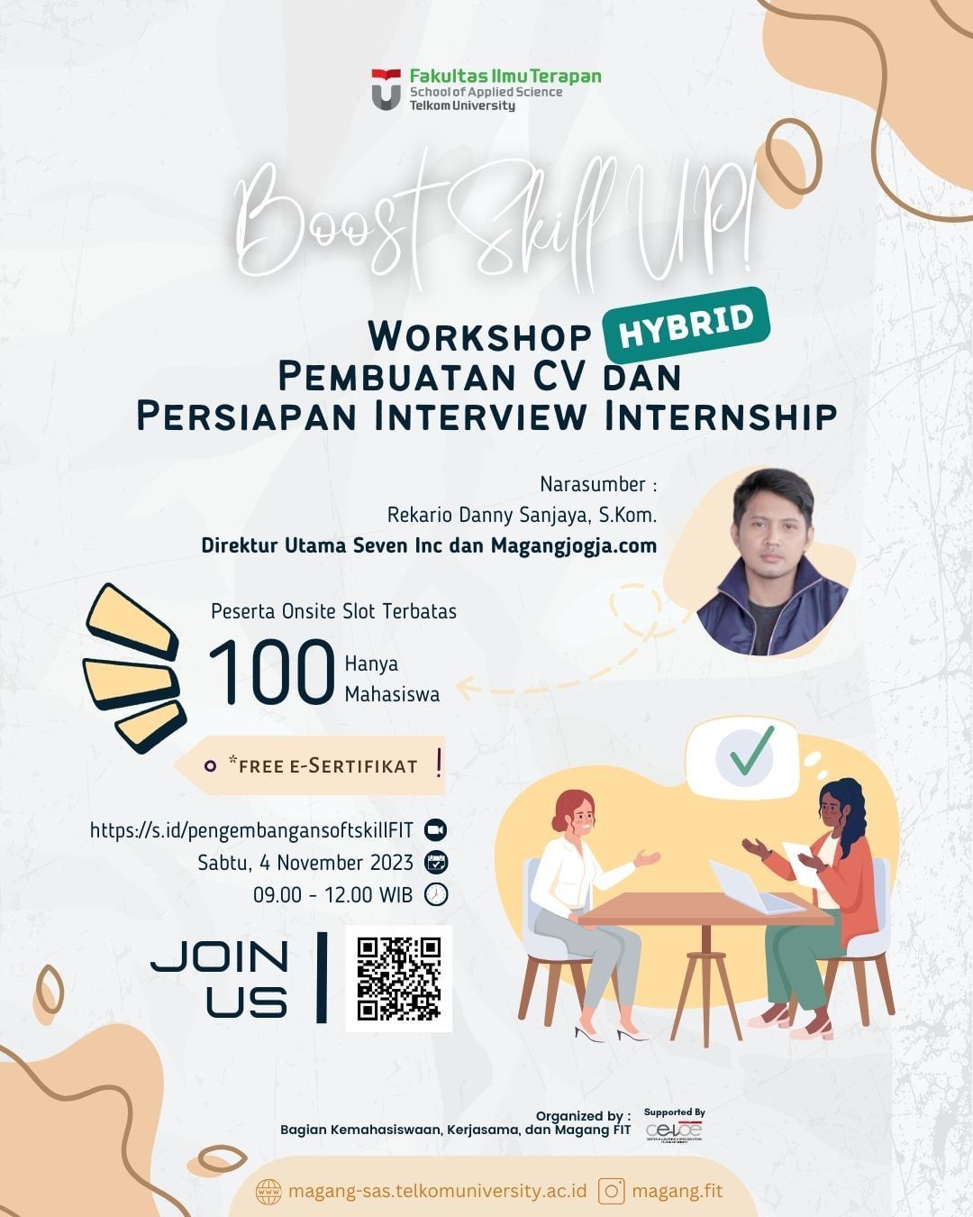 [WORKSHOP] "BOOST SKILL UP! : PEMBUATAN CV DAN PERSIAPAN INTERVIEW INTERSHIP | Kemahasiswaan FIT